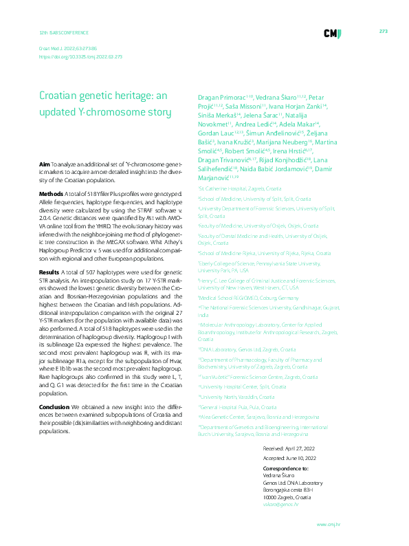 Croatian genetic heritage: an updated Y-chromosome story