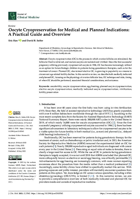 (PDF) Oocyte Cryopreservation for Medical and Planned Indications: A ...
