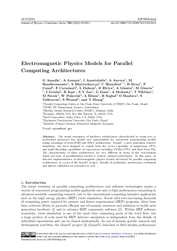 (PDF) Electromagnetic Physics Models for Parallel Computing Architectures (PDF) Electromagnetic Physics Models for Parallel Computing Architectures
