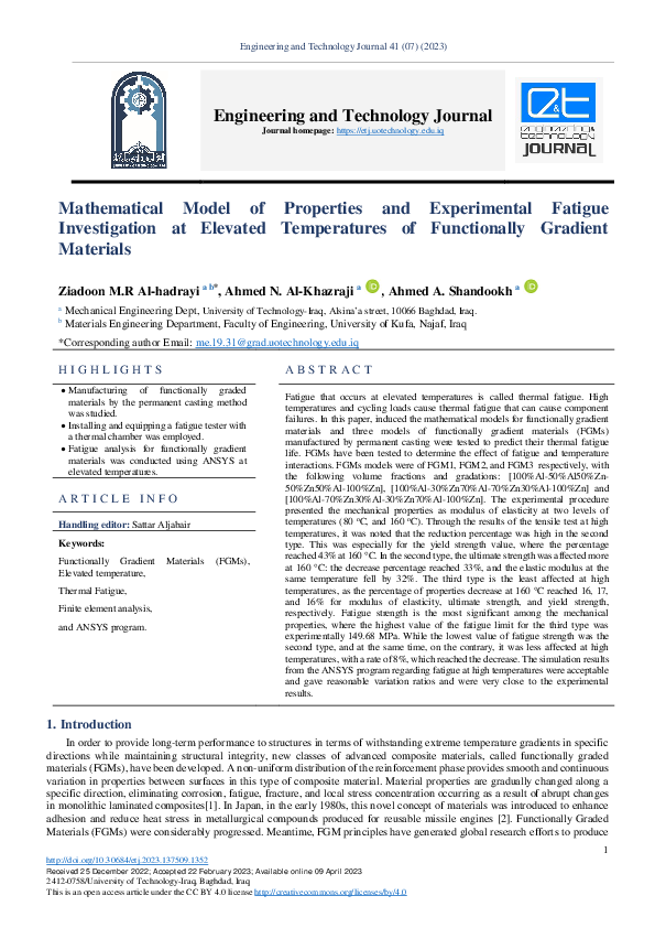 (PDF) Mathematical Model of Properties and Experimental Fatigue Investigation at Elevated ...