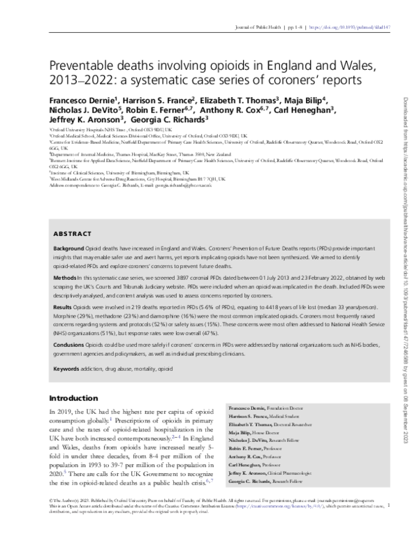 (PDF) Preventable deaths involving opioids in England and Wales, 2013 ...