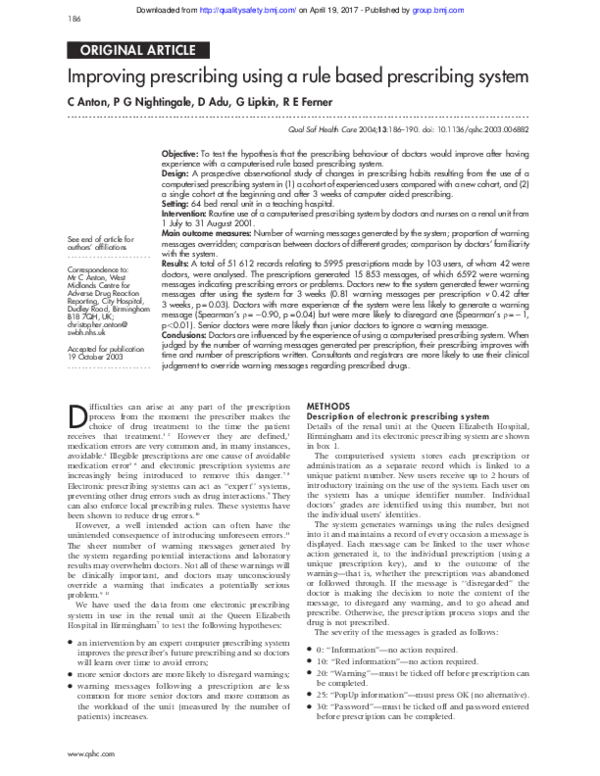 (PDF) Improving prescribing using a rule based prescribing system