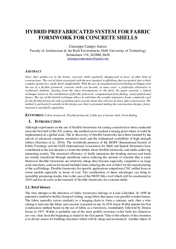 (PDF) Hybrid prefabricated system for fabric formwork for concrete shells: The renovation of the ...