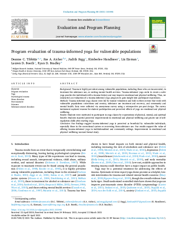 (PDF) Program evaluation of trauma-informed yoga for vulnerable populations