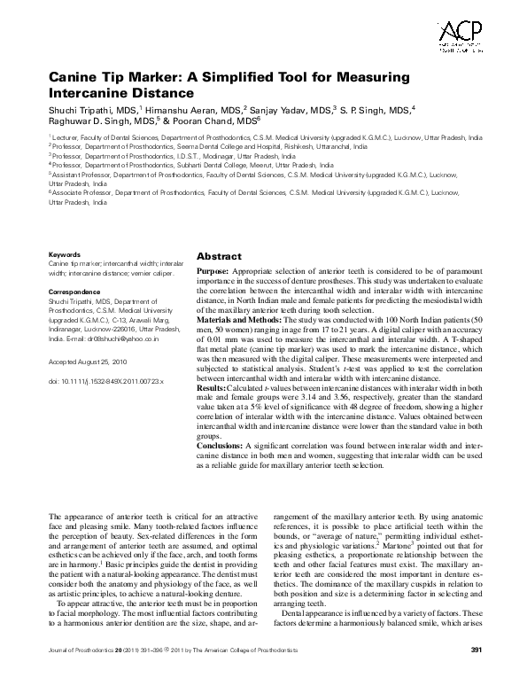(PDF) Canine Tip Marker: A Simplified Tool for Measuring Intercanine ...