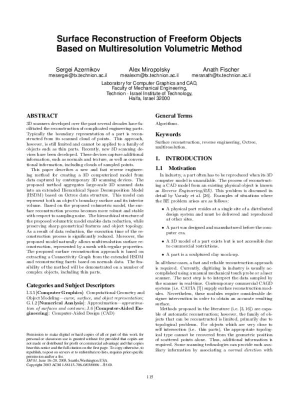 (PDF) Surface reconstruction of freeform objects based on multiresolution volumetric method