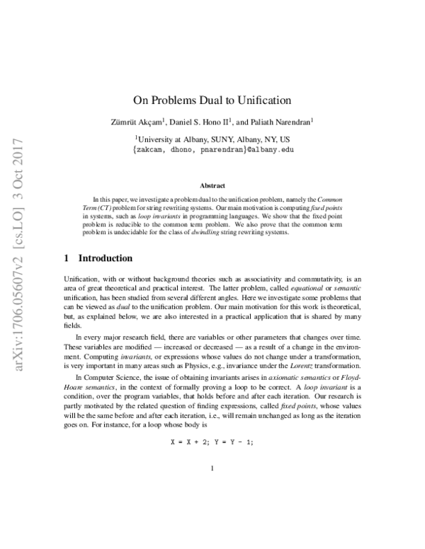 (PDF) On Problems Dual to Unification | Paliath Narendran - Academia.edu