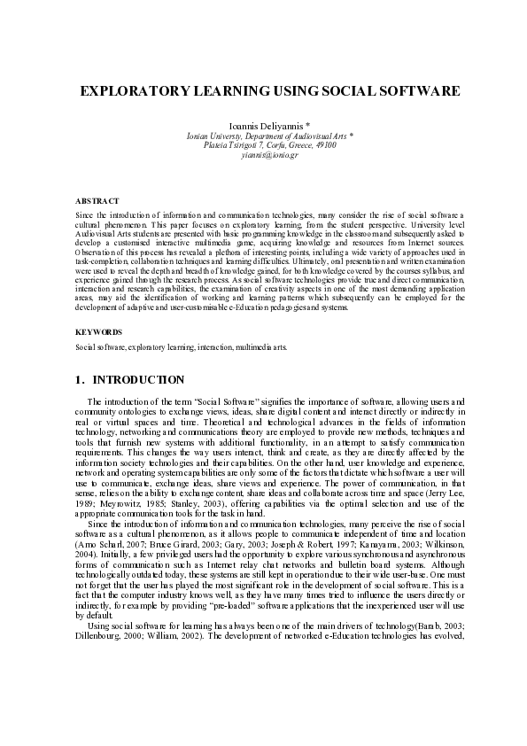 (PDF) Exploratory Learning Using Social Software
