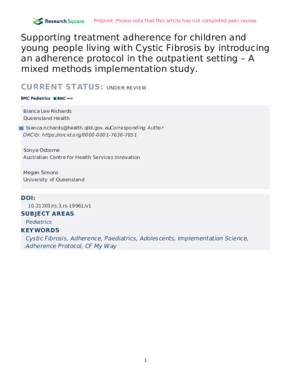 (PDF) Supporting treatment adherence for children and young people ...