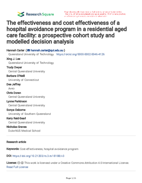 (PDF) The effectiveness and cost effectiveness of a hospital avoidance ...