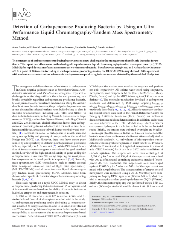 (PDF) Detection of Carbapenemase-Producing Bacteria by Using an Ultra-Performance Liquid ...