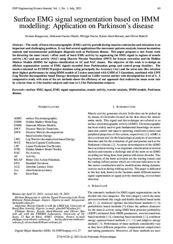 (PDF) Surface EMG signal segmentation based on HMM modelling: application on Parkinson’s disease ...