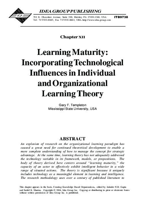(PDF) Integrating Technology in Learning Maturity Theory