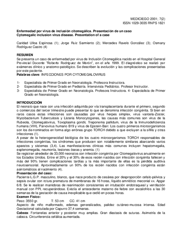 (PDF) Enfermedad por virus de inclusión citomegálica. Presentación de ...