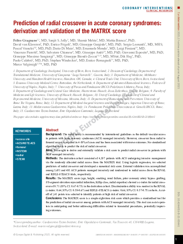 (PDF) Prediction of radial crossover in acute coronary syndromes ...