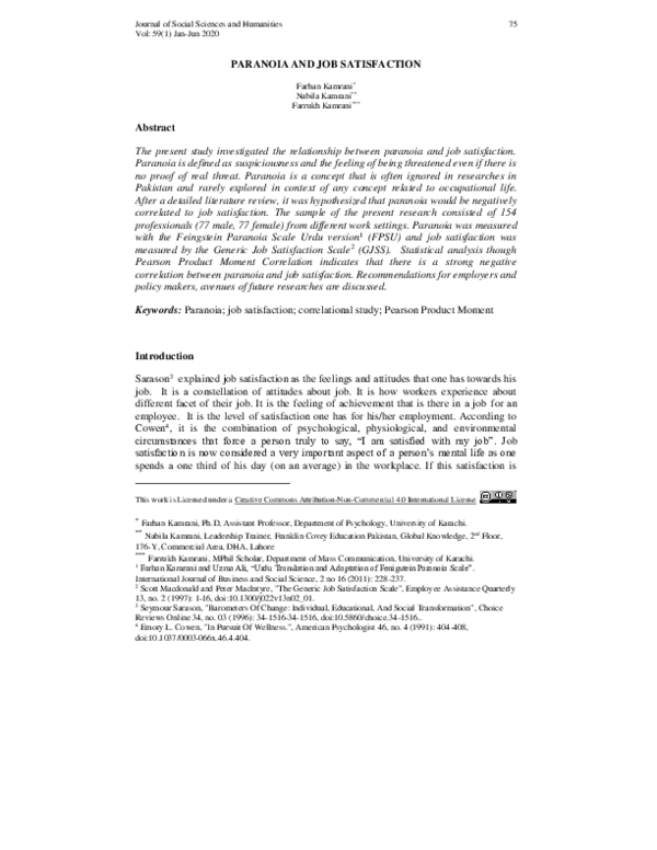 (PDF) Paranoia and Job Satisfaction