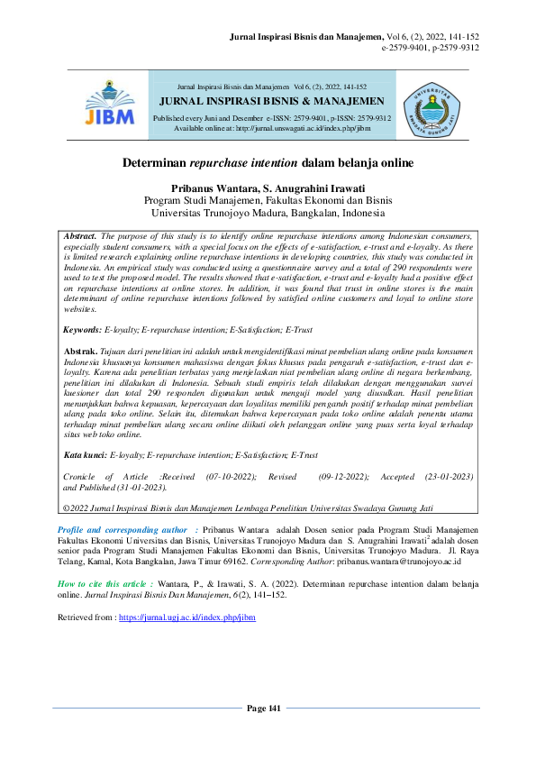 (PDF) Determinan repurchase intention dalam belanja online