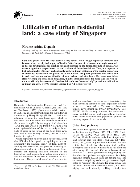 (PDF) Utilization of urban residential land: a case study of Singapore