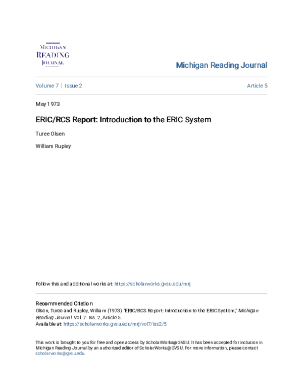 (PDF) ERIC/RCS Report: Introduction to the ERIC System | William Rupley ...