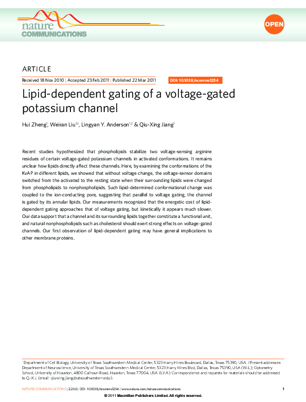 (PDF) Lipid-dependent gating of a voltage-gated potassium channel