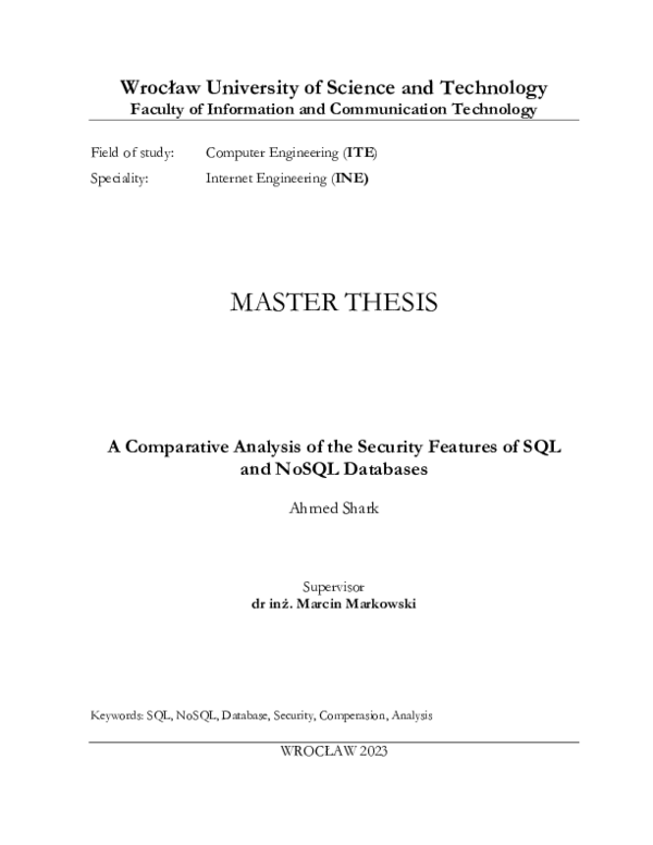 Pdf A Comparative Analysis Of The Security Features Of Sql And Nosql