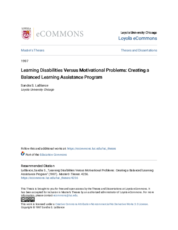 (PDF) Learning Disabilities Versus Motivational Problems: Creating a ...