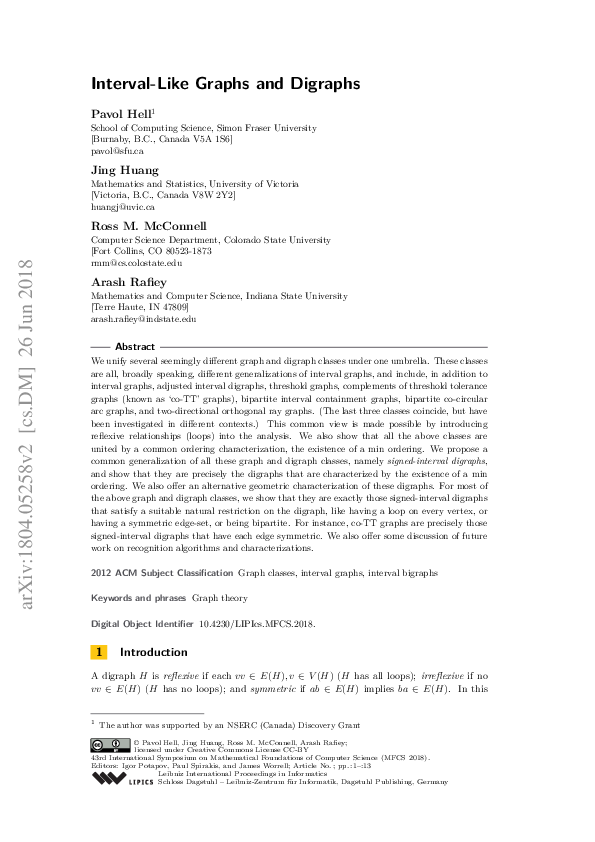 (PDF) Interval-Like Graphs and Digraphs