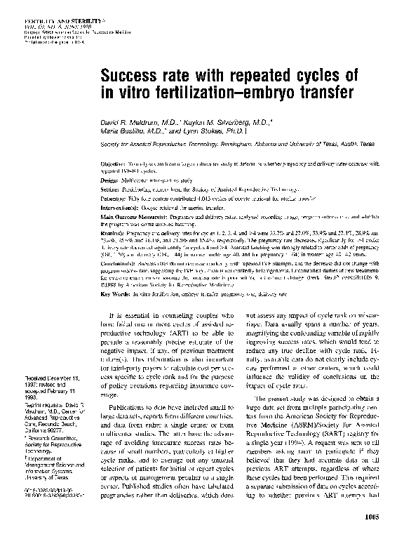 (PDF) Success Rate With Repeated Cycles of in Vitro Fertilization ...