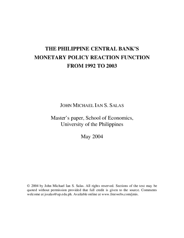 (PDF) The Philippine Central Bank's Monetary Policy Reaction Function ...