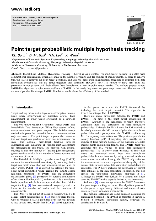 (PDF) Point target probabilistic multiple hypothesis tracking | Taek ... (PDF) Point target probabilistic multiple hypothesis tracking | Taek ...