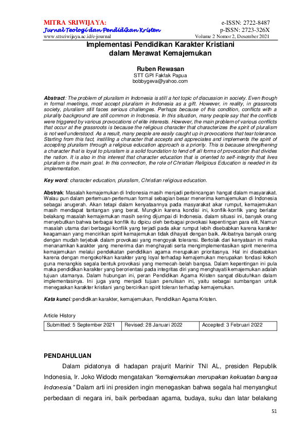 (PDF) Implementasi Pendidikan Karakter Kristiani dalam Merawat ...