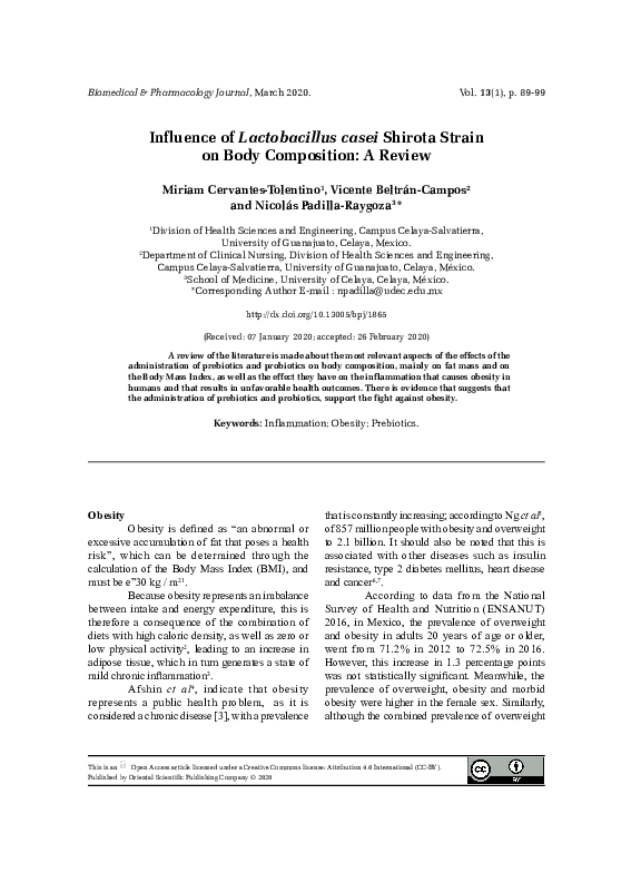 (PDF) Influence of Lactobacillus casei Shirota Strain on Body ...