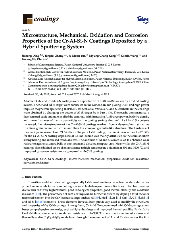(PDF) Microstructure, Mechanical, Oxidation and Corrosion Properties of the Cr-Al-Si-N Coatings ...