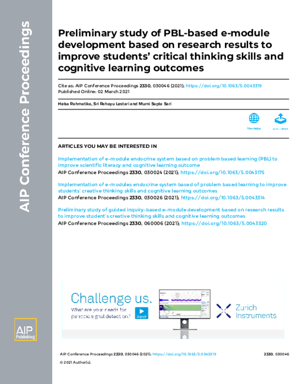 (PDF) Preliminary study of PBL-based e-module development based on ...