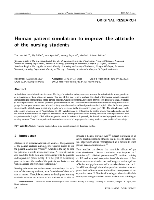 (PDF) Human patient simulation to improve the attitude of the nursing ...