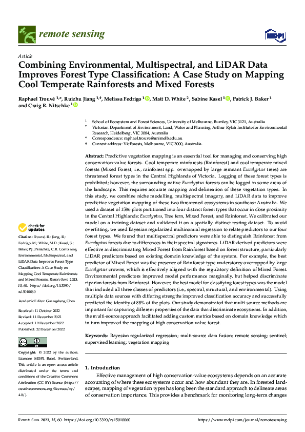 (PDF) Combining Environmental, Multispectral, and LiDAR Data Improves Forest Type Classification ...