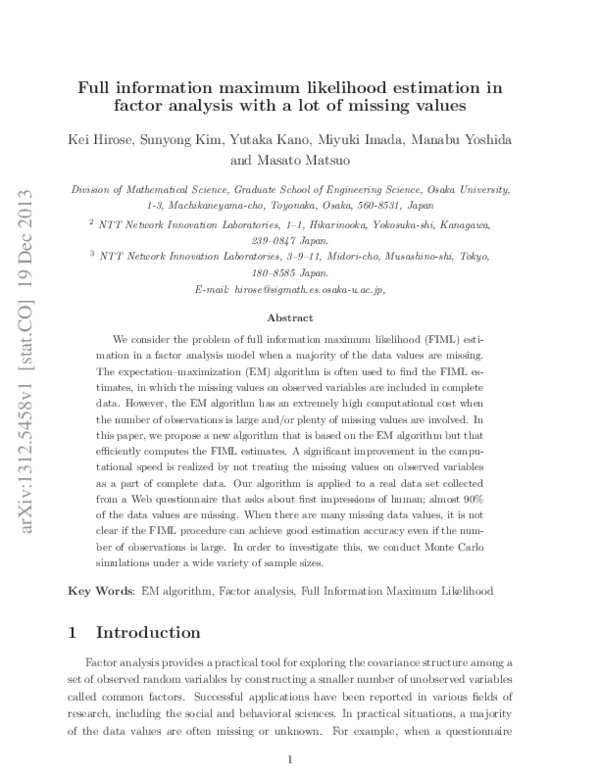 (PDF) Full information maximum likelihood estimation in factor analysis with a lot of missing values