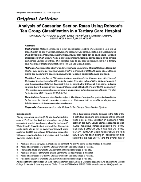 (PDF) Analysis of Caesarian Section Rates Using Robson’s Ten Group ...