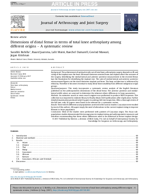 (PDF) Dimensions of distal femur in terms of total knee arthroplasty among different origins – A ...