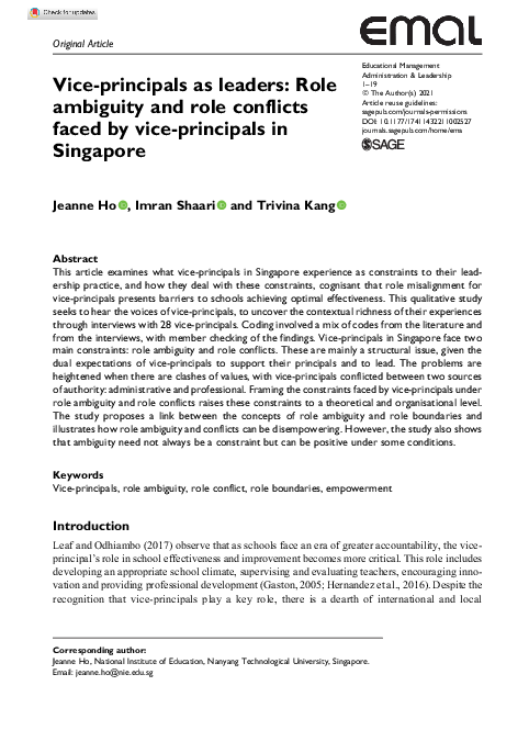 (PDF) Vice-principals as leaders: Role ambiguity and role conflicts ...