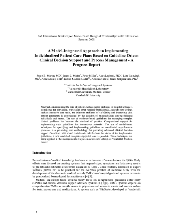 (PDF) A Model-Integrated Approach to Implementing Individualized Patient Care Plans Based on ...