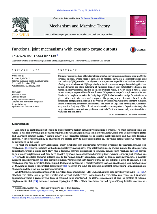 (PDF) Functional joint mechanisms with constant-torque outputs