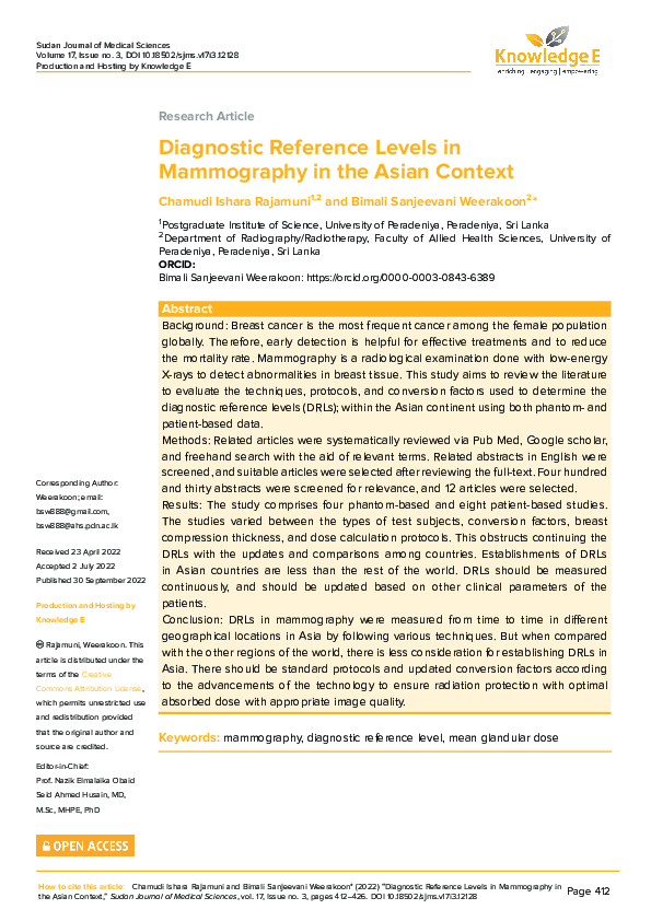 (PDF) Diagnostic Reference Levels in Mammography in the Asian Context