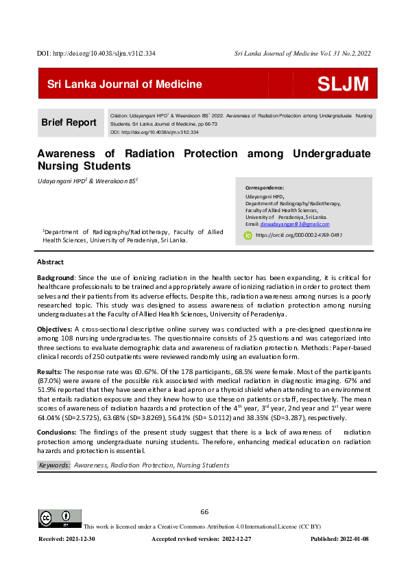 (PDF) Awareness of Radiation Protection among Undergraduate Nursing ...