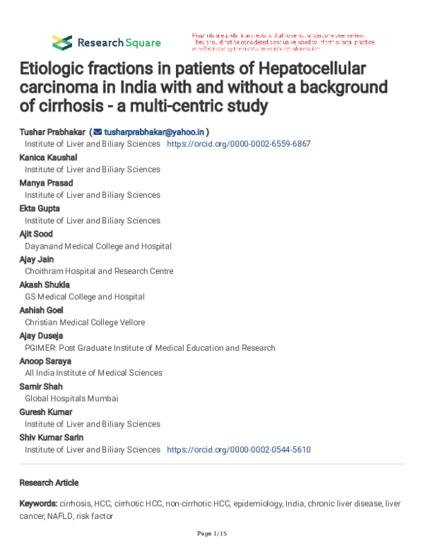 (PDF) Etiologic fractions in patients of Hepatocellular carcinoma in ...