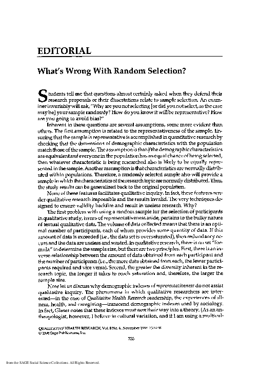 (PDF) What's Wrong with Random Selection? | Janice Morse - Academia.edu