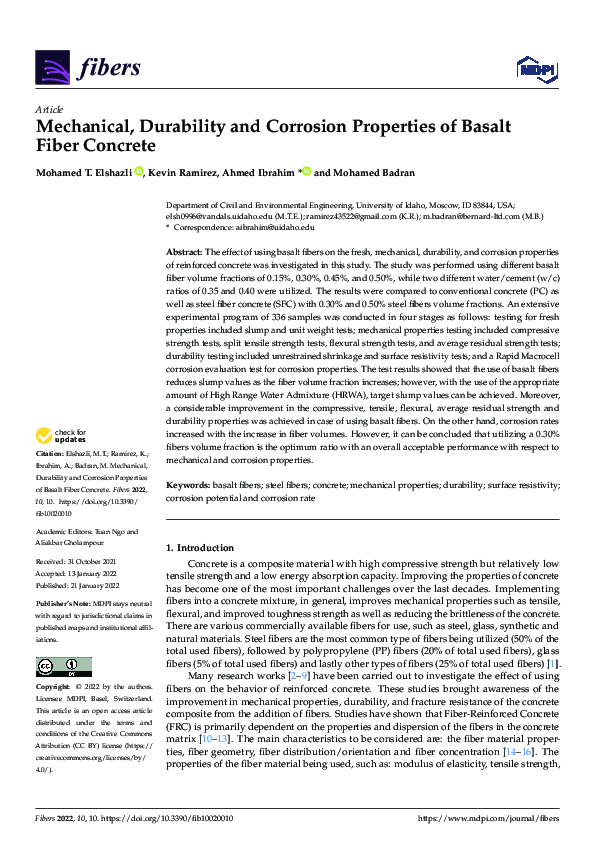 (PDF) Mechanical, Durability and Corrosion Properties of Basalt Fiber Concrete