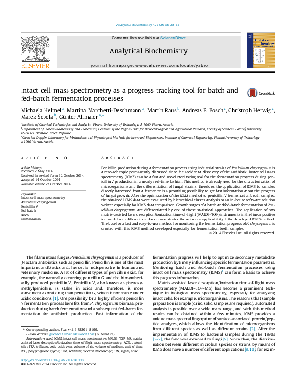 (PDF) Intact cell mass spectrometry as a progress tracking tool for ...