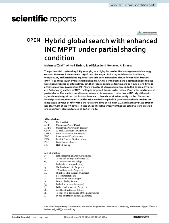 (PDF) Enhanced INC MPPT for PV Under Partial Shading