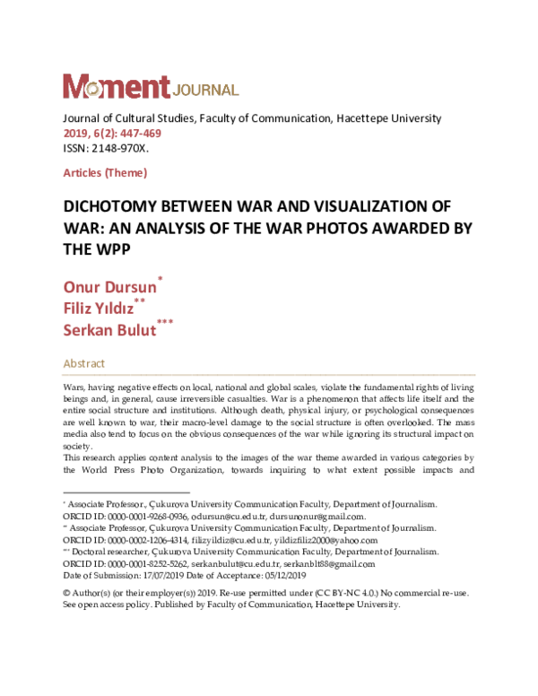 (PDF) Dichotomy Between War and Visualization of War: An Analysis of ...